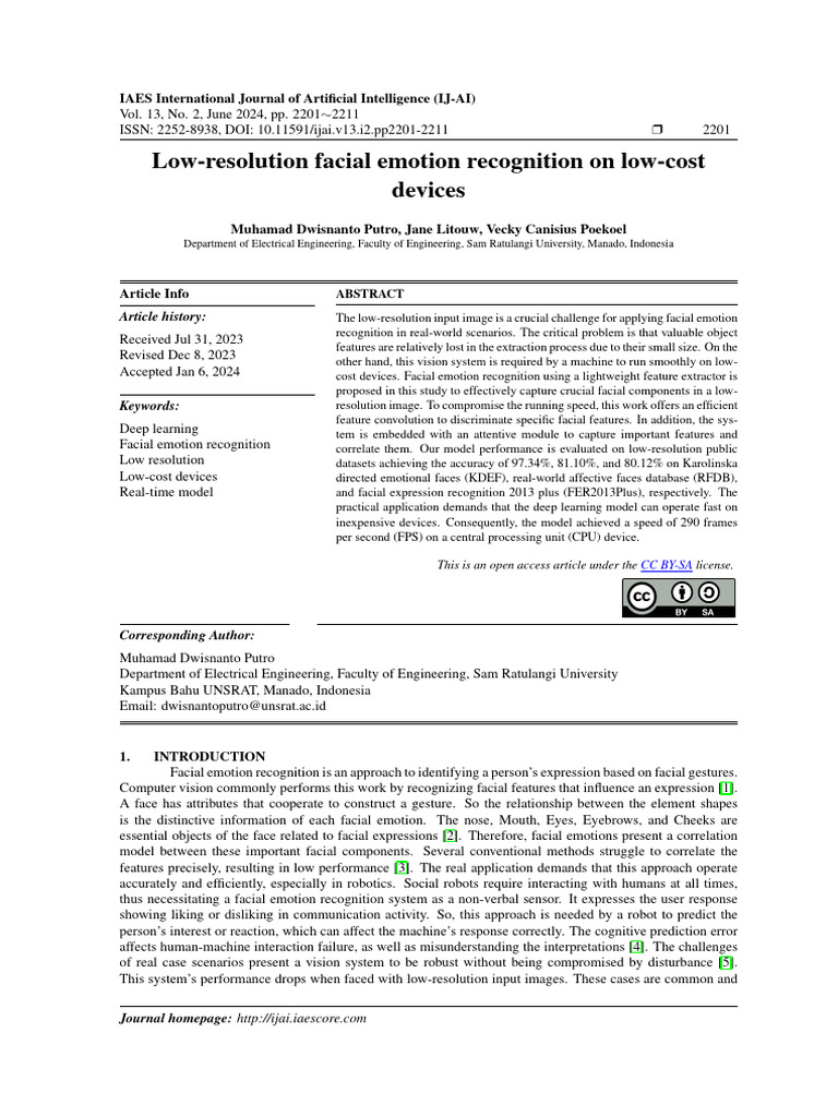 Low-Resolution Facial Emotion Recognition On Low-Cost Devices | PDF | Deep Learning