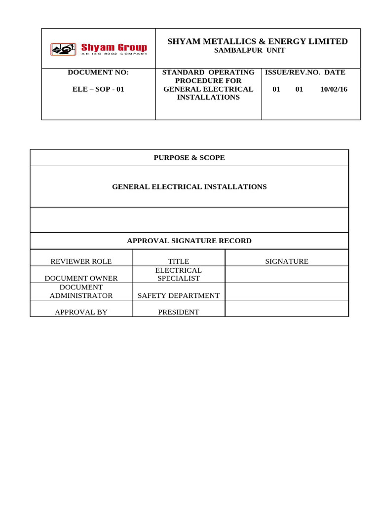 Electrical Safety SOP | PDF | Electrical Substation | Transformer