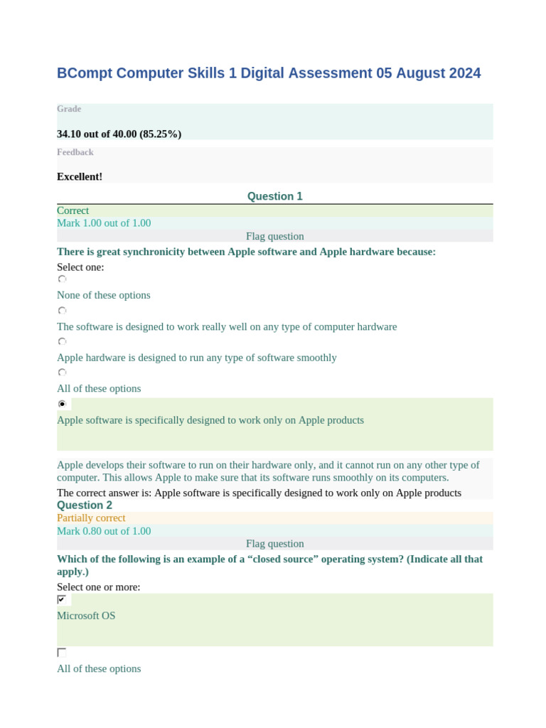 BCompt Computer Skills 1 Digital Assessment 05 August 2024 | PDF ...