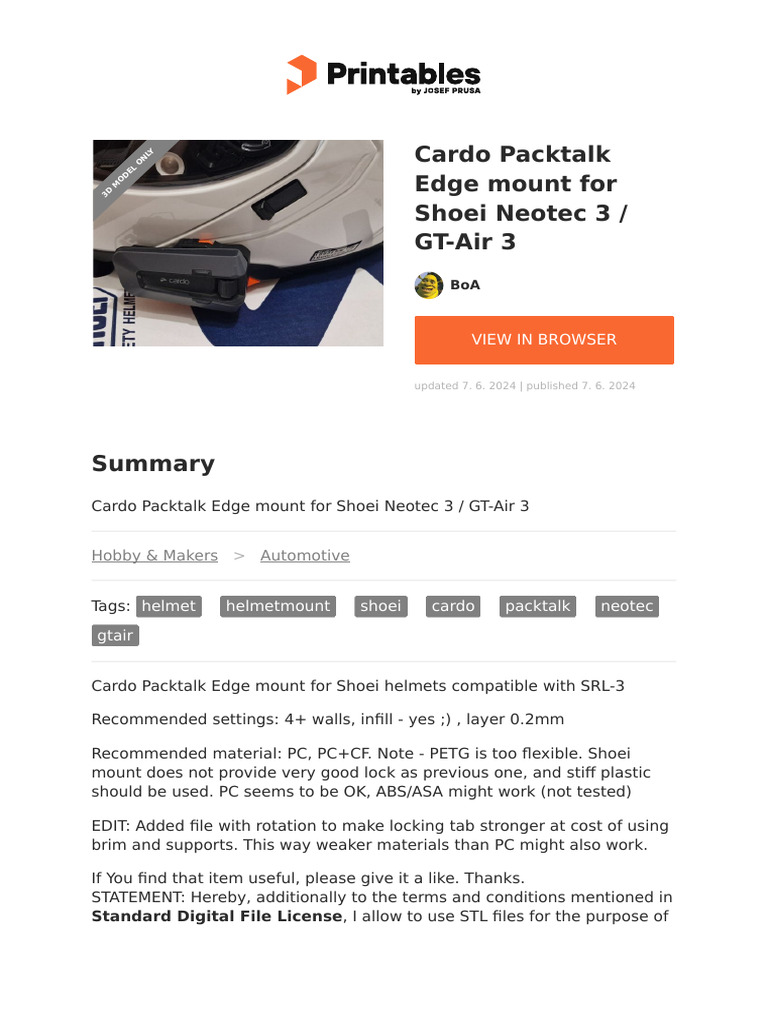 Cardo Packtalk Edge Mount For Shoei Neotec 3 GT Air 3 | PDF