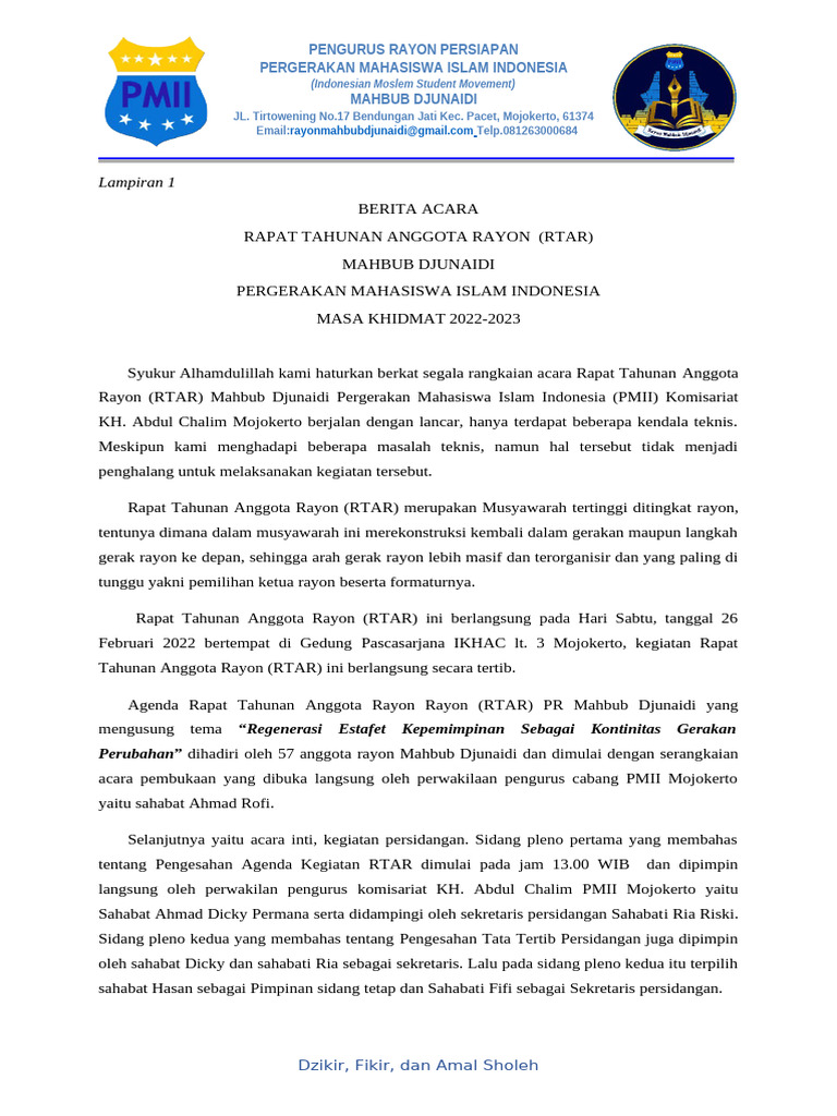 Berita Acara RTAR PMII 2022-2023 | PDF