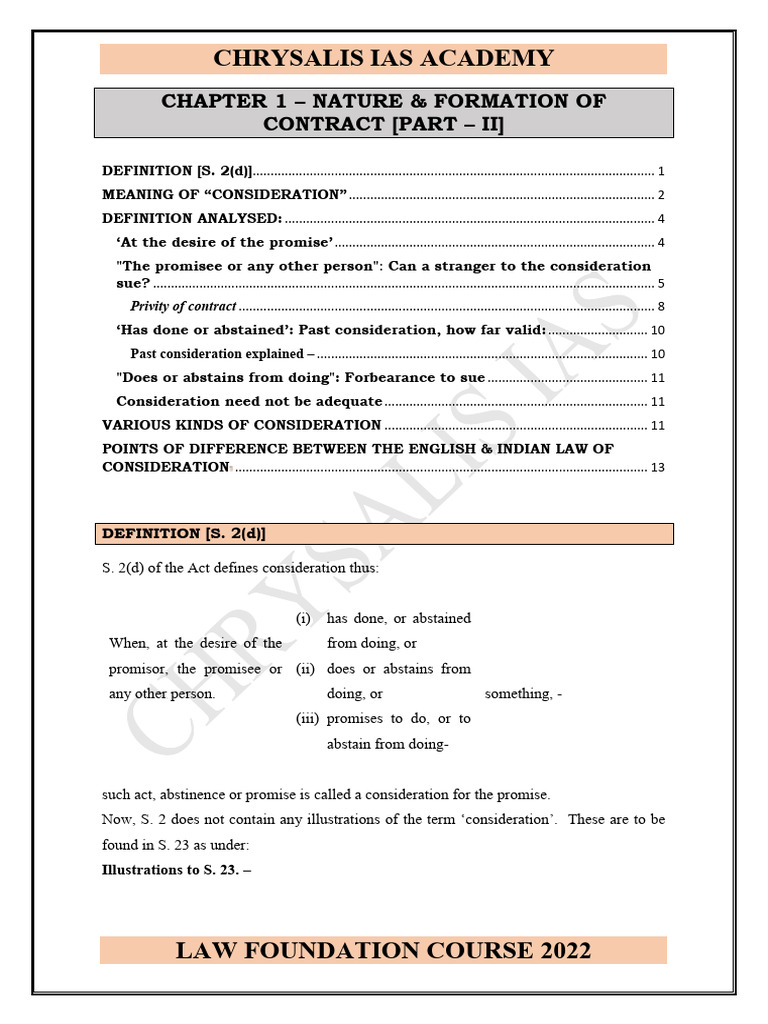 STUDY MATERIAL Law of Contracts CH 1 Nature and Formation of Contract ...