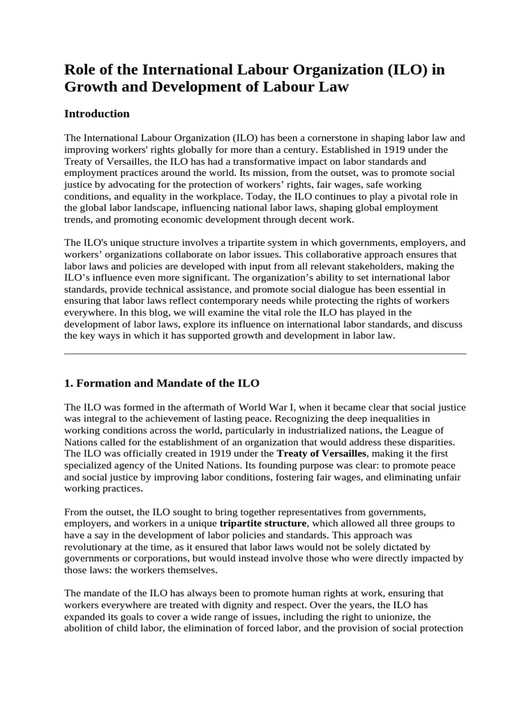 Role of The International Labour Organization | PDF | International Labour Organization | Labour Law