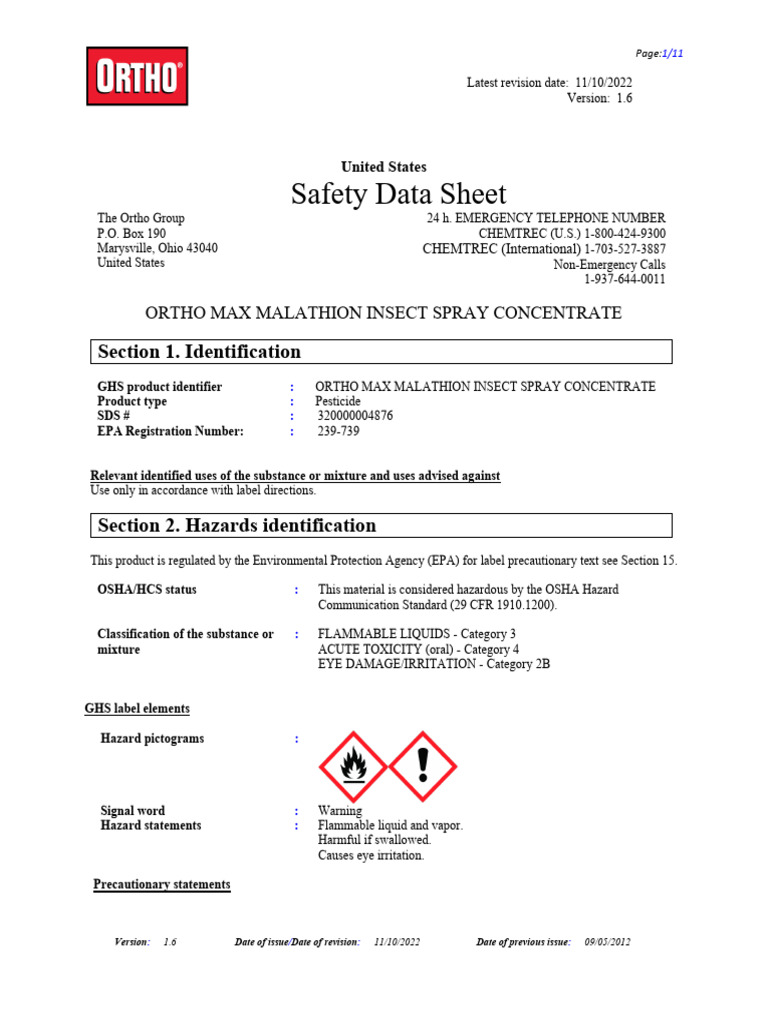 Safety Data Sheet: Section 1. Identification | PDF | Occupational Safety And Health | Pollution
