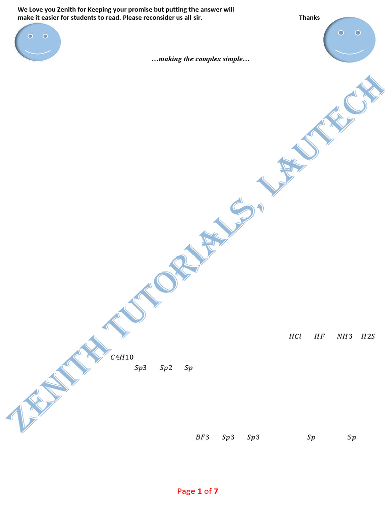 Zenith Tutorials Chm 102 With Answers Pdf Chemical Bond Chemical Polarity