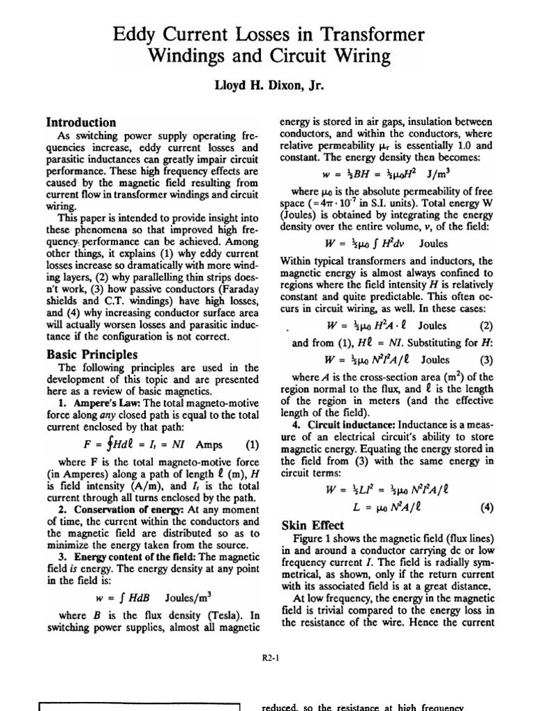 Eddy Current Losses in Transformer Windings and Circuit Wiring | PDF ...