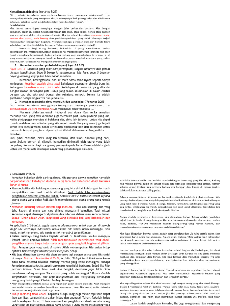 KHOTBAH KEDUKAAN - Kematian Adalah Pintu | PDF