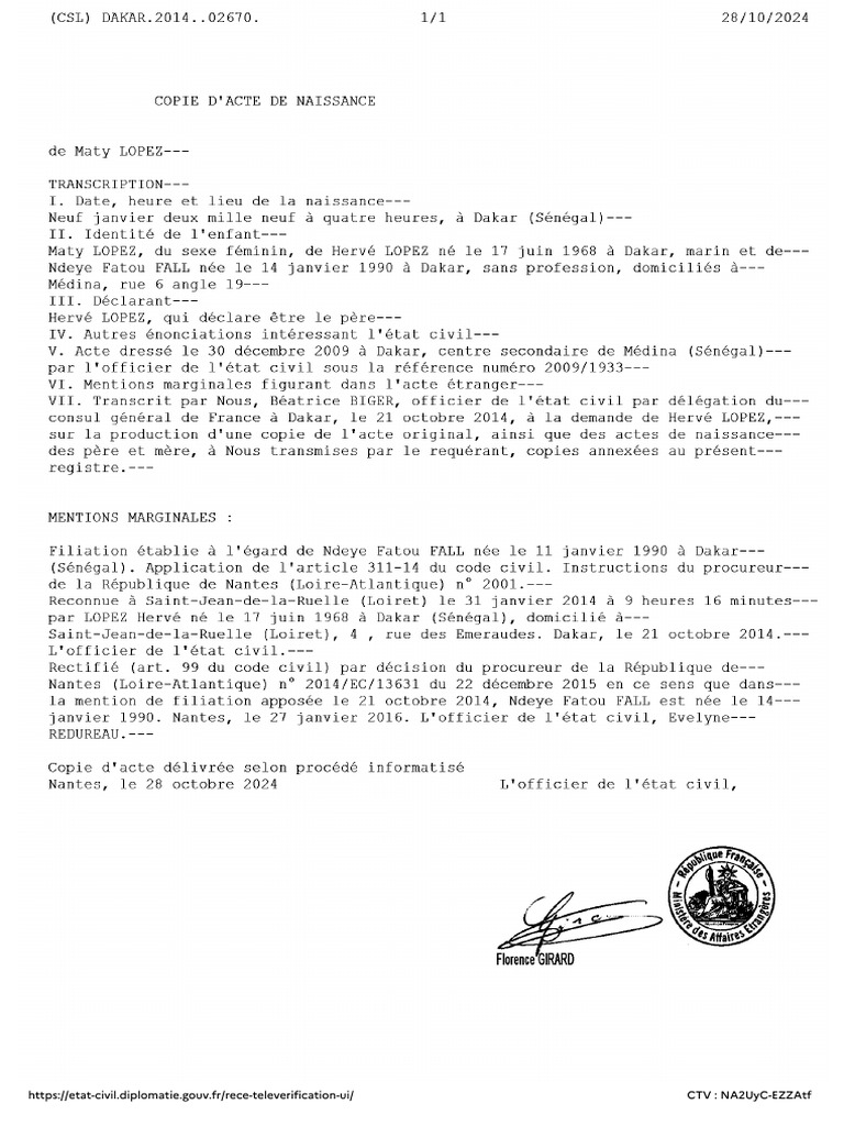 Copie Integrale Naissance 4842658 | PDF