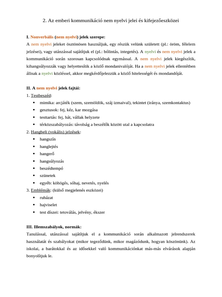 Az Emberi Kommunikáció Nem Nyelvi Jelei És Kifejezőeszközei | PDF