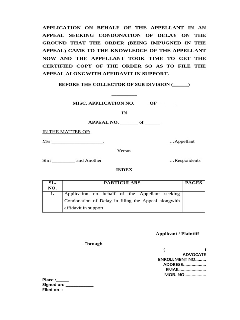 Before The Collector of Sub Division ( - ) - Misc. Application No. of ...