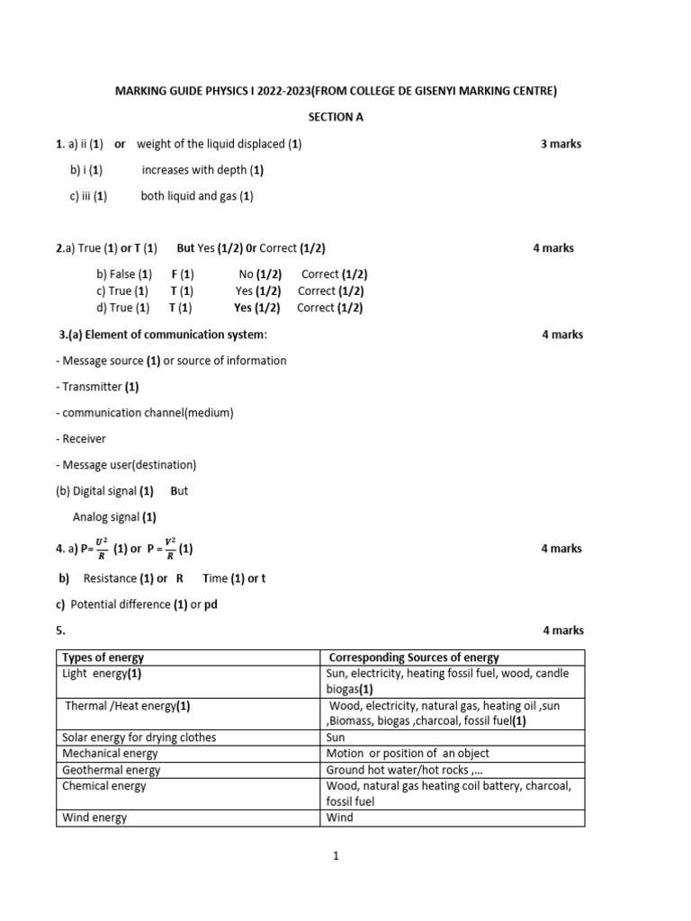 Marking GUIDE 2023 O Level To Be Submitted NESA 1 | PDF | Force | Physical Quantities