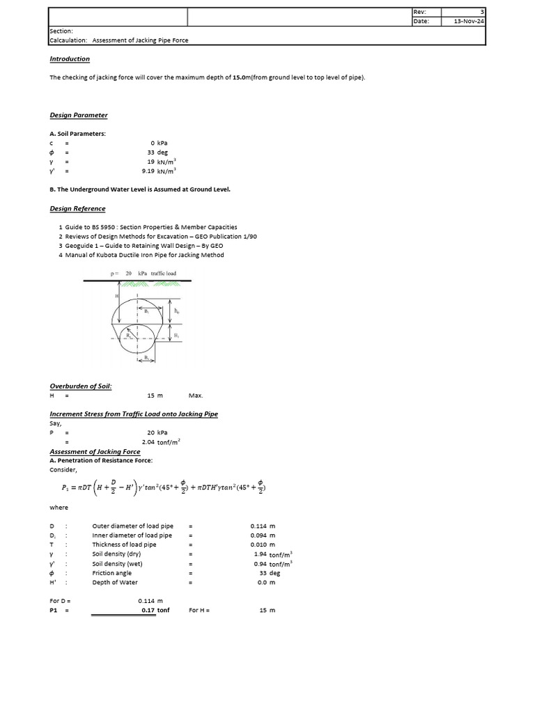 Jacking Pipe Force Assessment Calculation | PDF | Pipe (Fluid ...