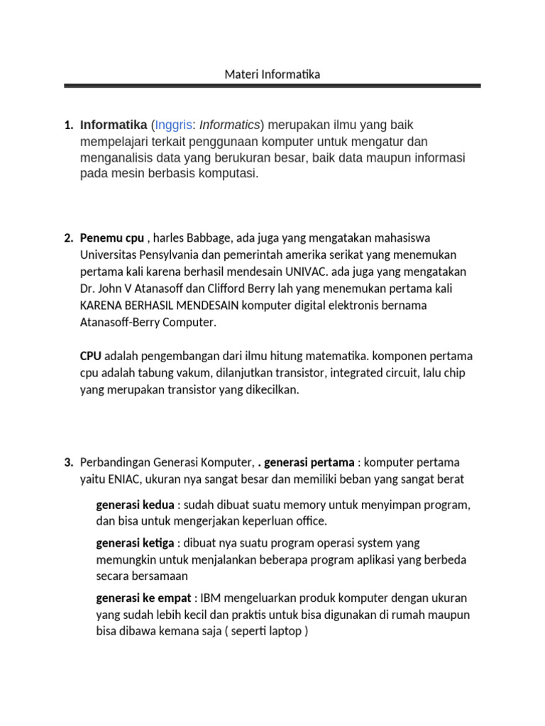 Materi Informatika Kelas VIII | PDF