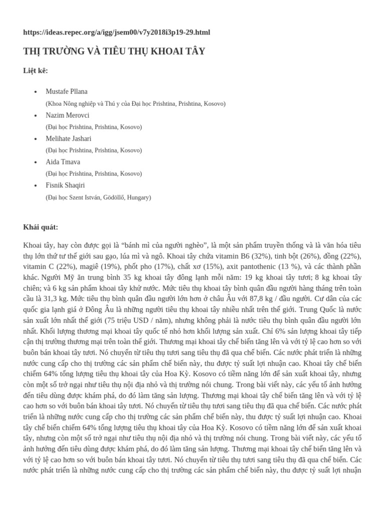 Tieu Thu Khoai Tay | PDF