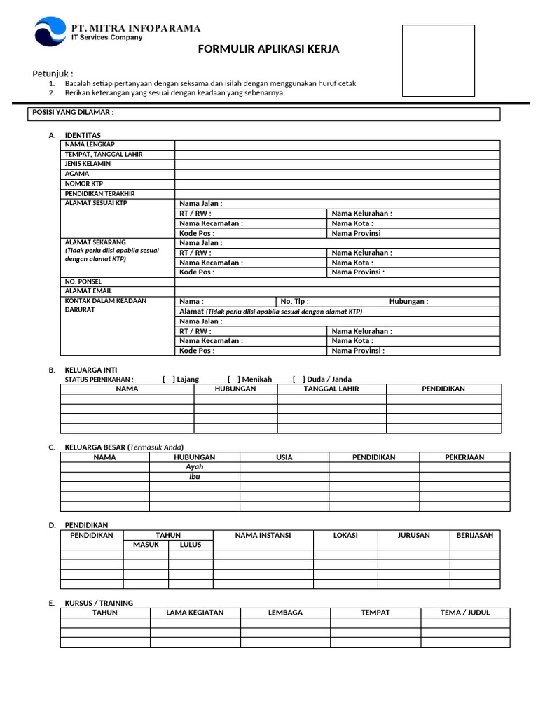 Formulir Aplikasi Kerja | PDF