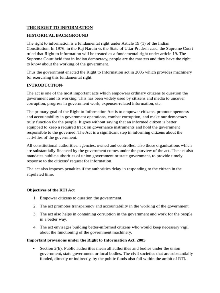 RTI notes | PDF | Statutory Law | Justice