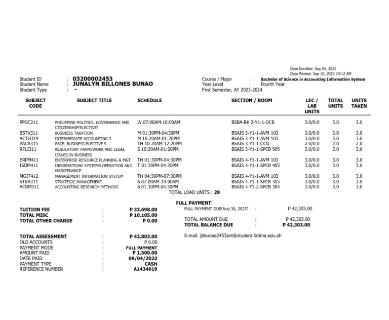 4th Year Regs Card Juna | PDF | Business | Payments