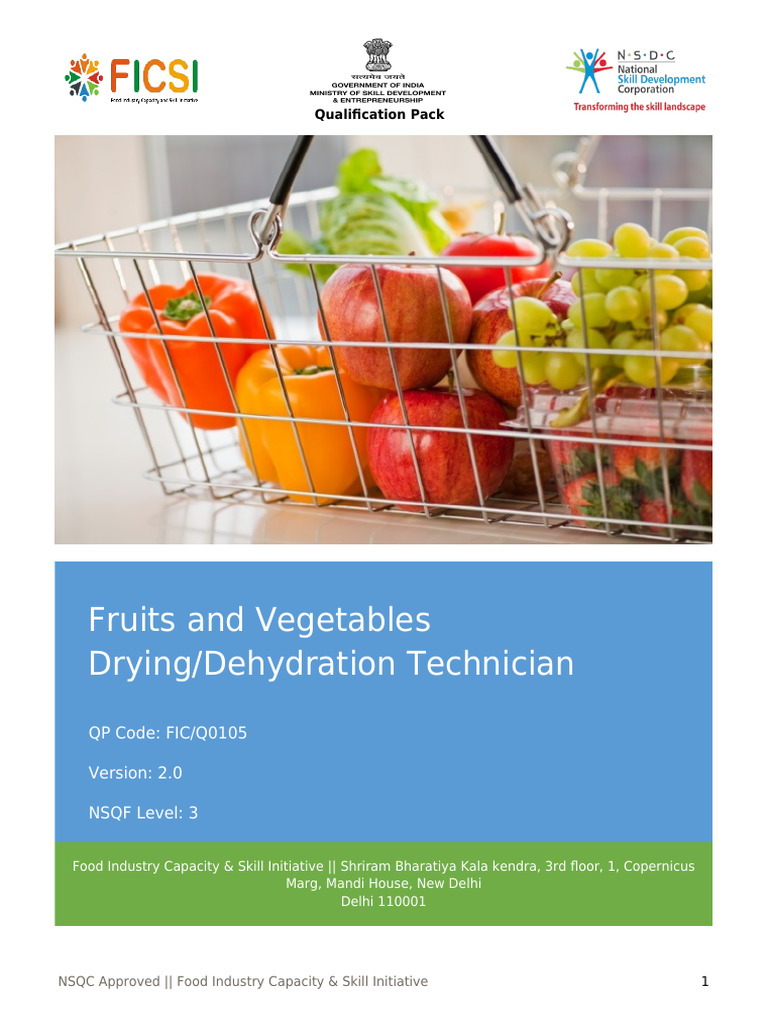 Fruits and Vegetables Drying/Dehydration Technician: Qualification Pack | PDF | Food Safety ...