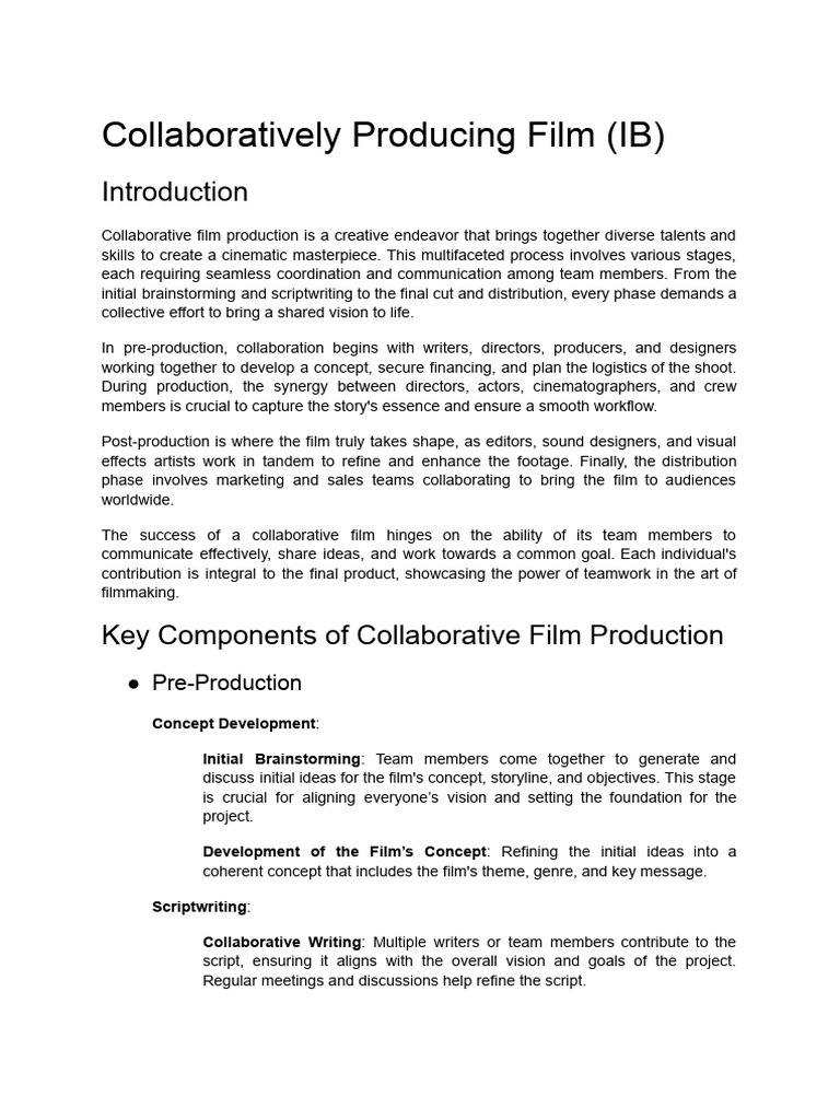 Collaboratively Producing Film (IB) | PDF | Film Director