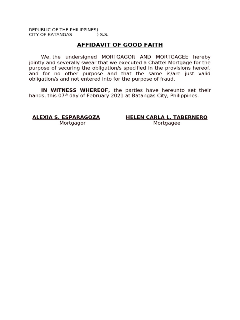 02 Affidavit of Good Faith | PDF | Law