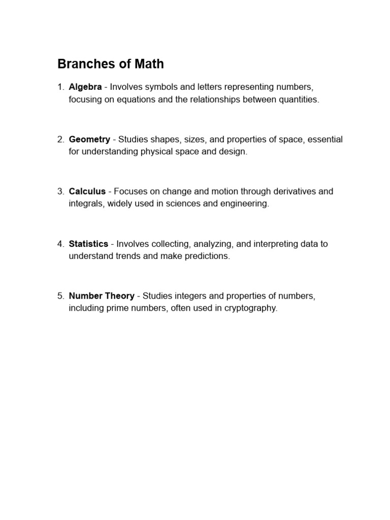 Branches of Math | PDF | Technology & Engineering