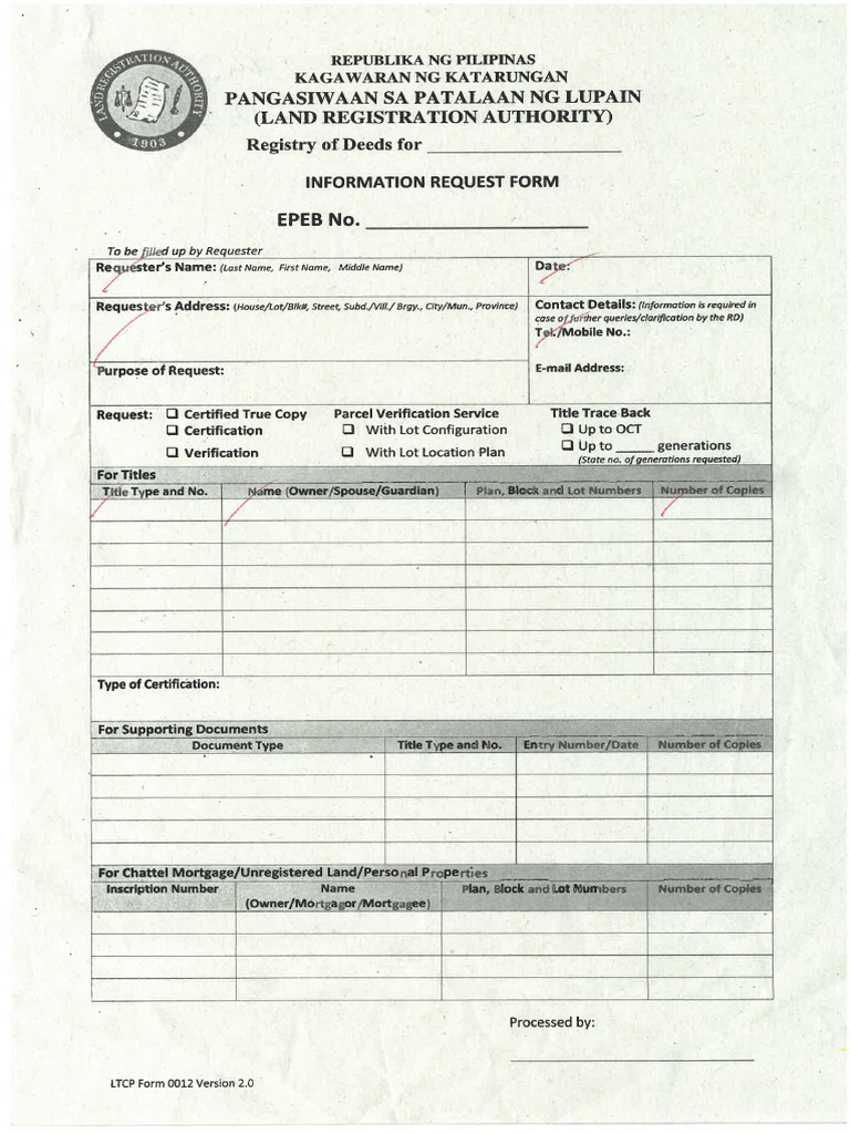 Registry of Deeds - Information Request Form | PDF