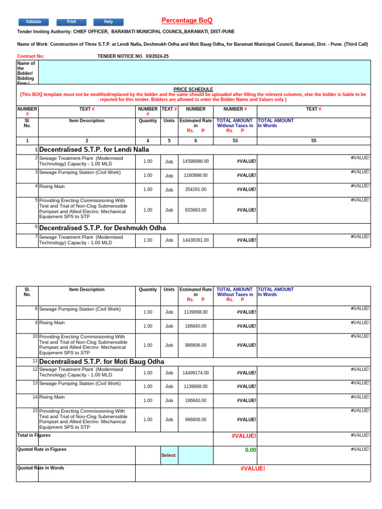 BOQ For MBBR STP DESIGN | PDF