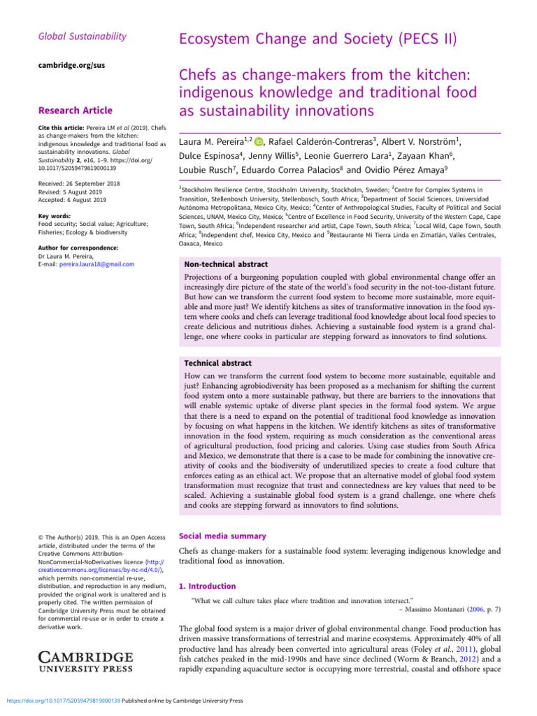 Chefs As Change Makers From The Kitchen Indigenous Knowledge and Traditional Food As ...