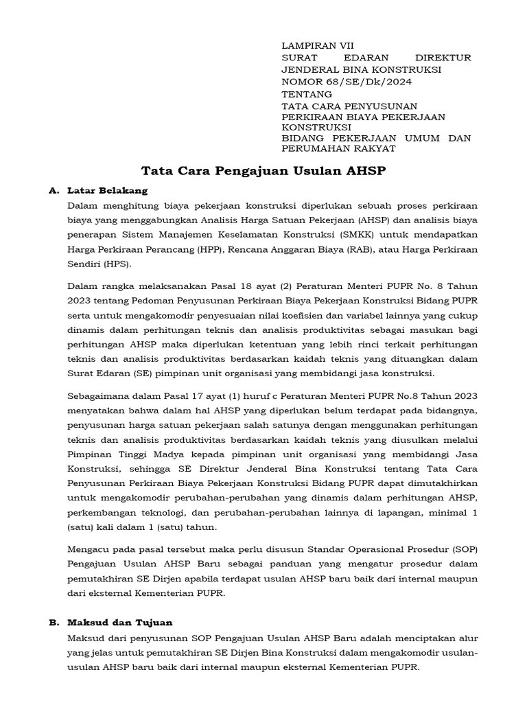 Lampiran VII - Tata Cara Pengajuan Usulan AHSP | PDF