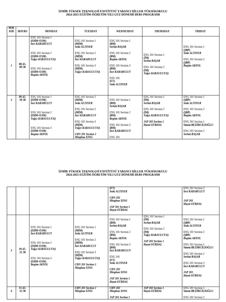 2024 2025 Eği̇ti̇m Öğreti̇m Yili Güz Yariyili Ders Programi | PDF