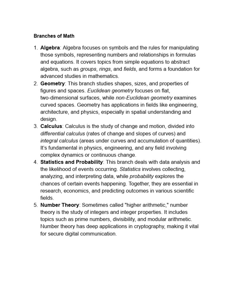 Math Branches Overview | PDF | Teaching Methods & Materials | Computers