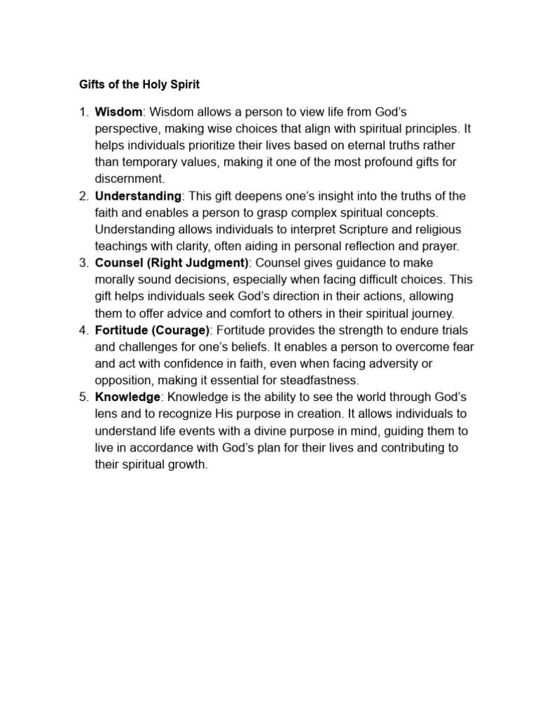 Gifts of The Holy Spirit Notes | PDF