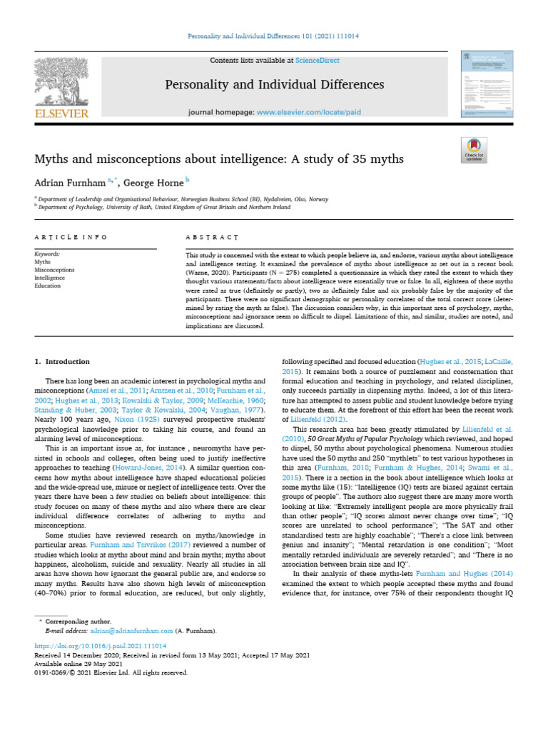 Debunking Myths About Intelligence | PDF | Intelligence Quotient ...