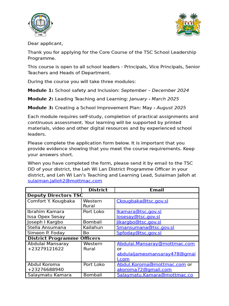 TSC School Leadership Program Application | PDF | Academic Degree ...