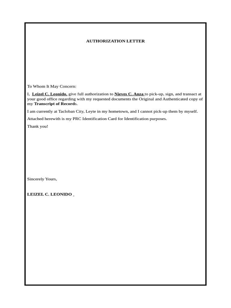 Authorization Letter To Pnu | PDF