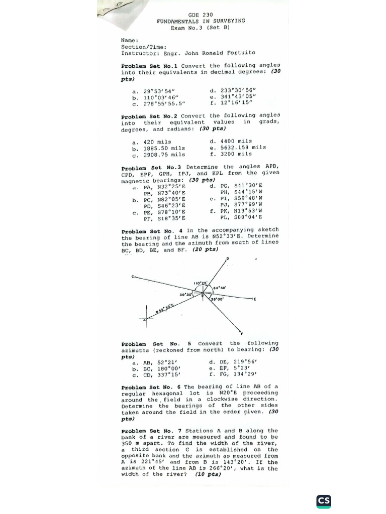 Surveying Exam 3 Set B | PDF