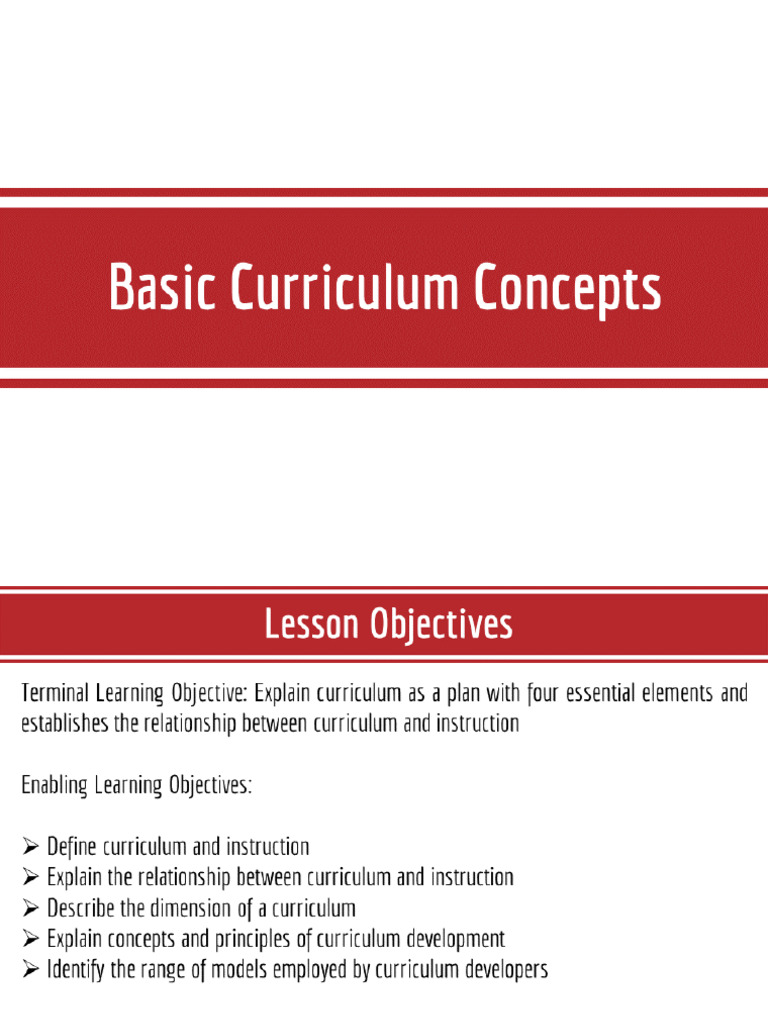 Lesson 01 Basic Curriculum Concepts - Foundations in Curriculum | PDF