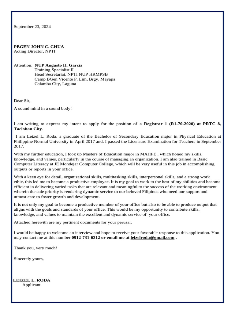 Application Letter For RTC | PDF | Business | Wellness