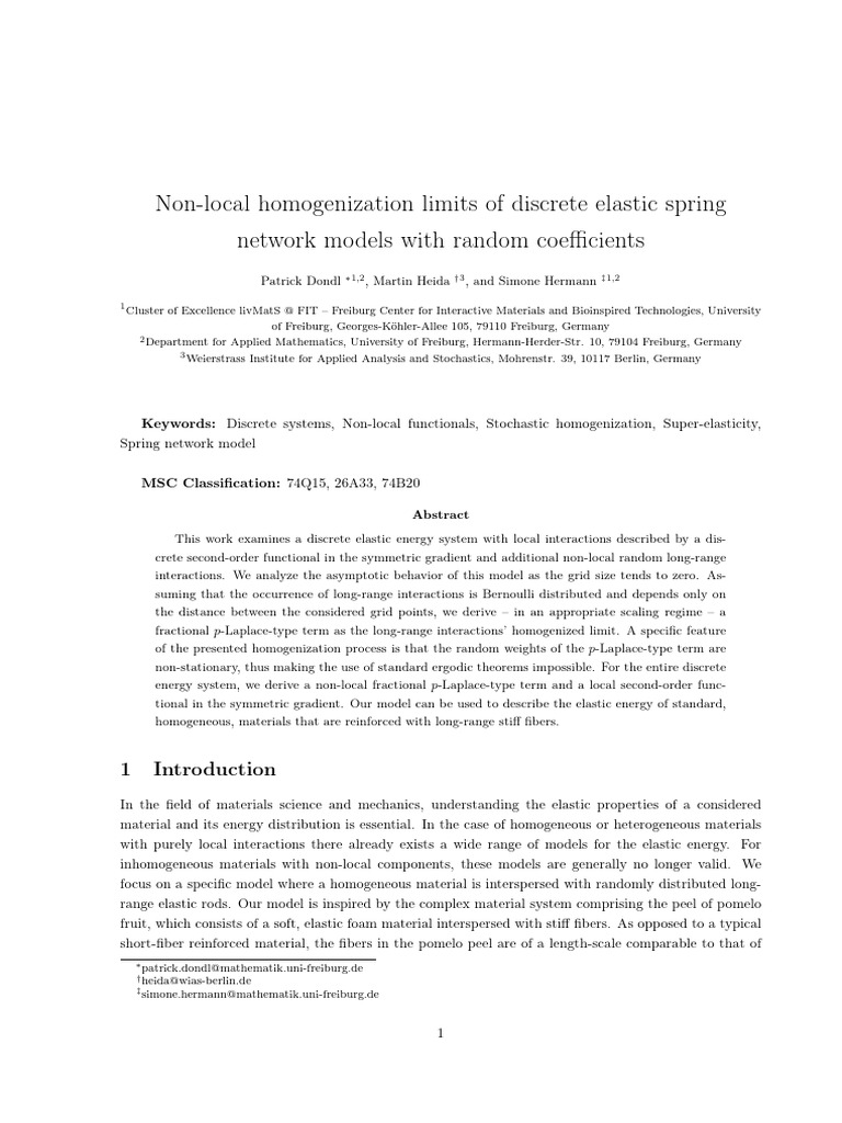 Non-Local Homogenization Limits of Discrete Elastic Spring Network Models With Random ...