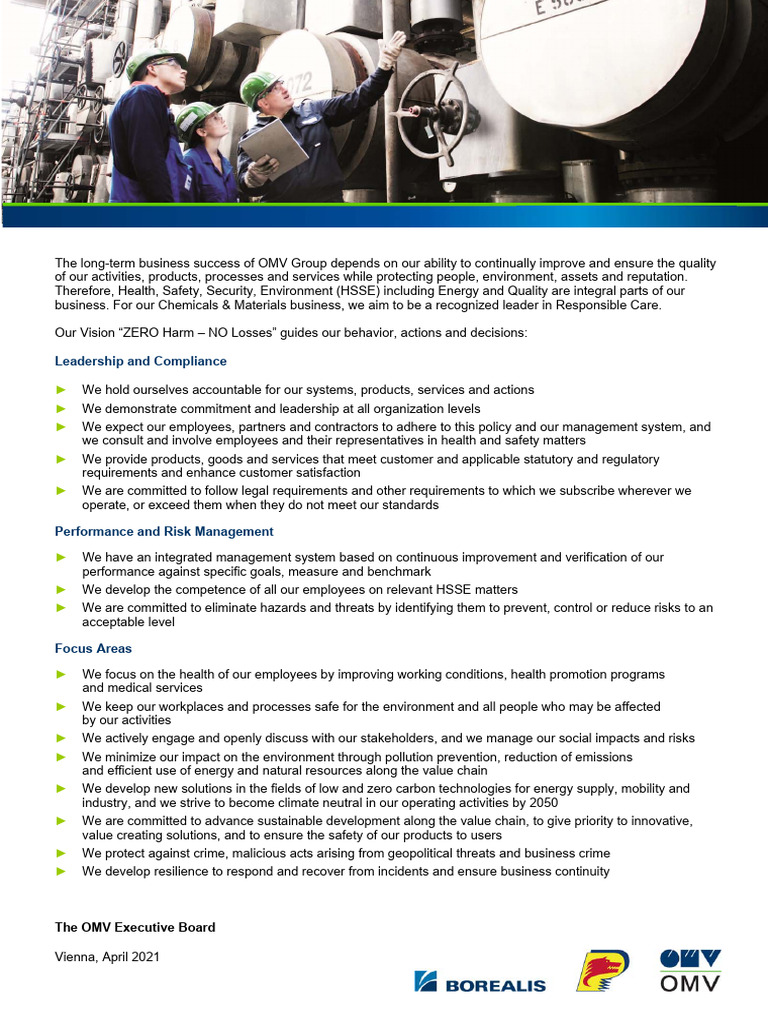 Annex 1 - HSSE Policy OMV Group (SUPPORTS GDI-0045-HSSE Directive - ENG ...
