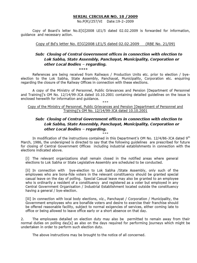 Guidelines for Closing Govt Offices During Elections | PDF | Government ...