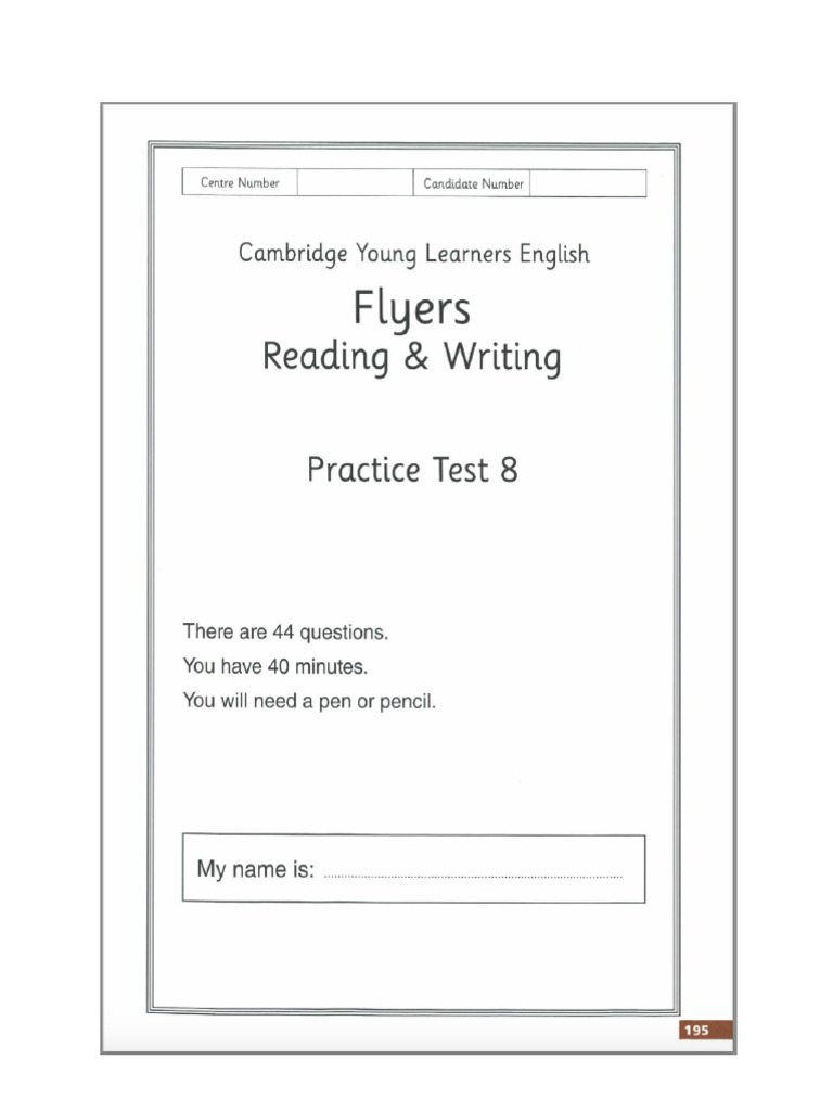 Flyers Reading & Writing Test 8 | PDF