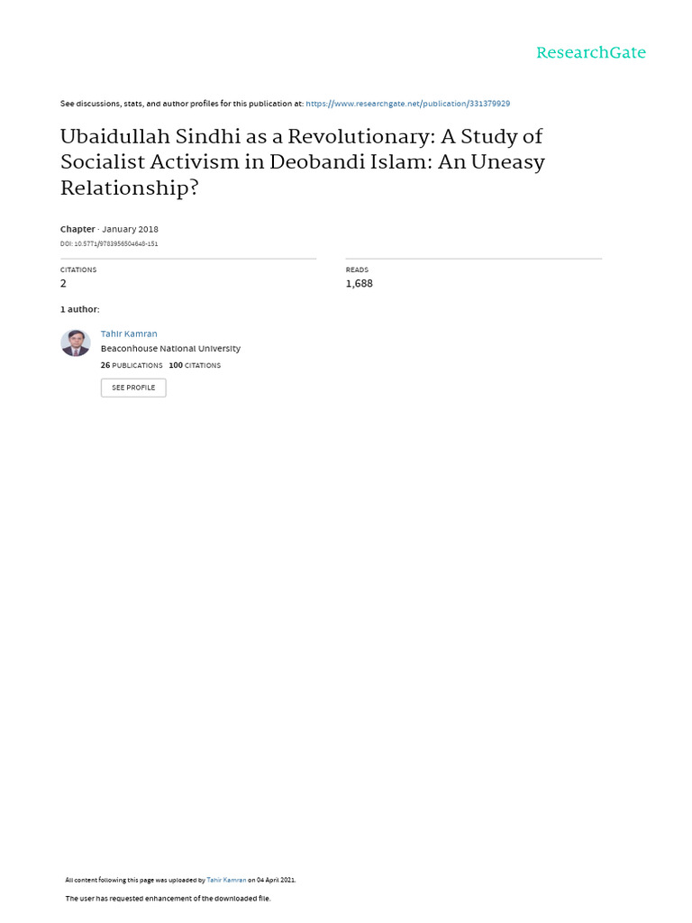 Ubaidullah Sindhi As A Revolutionry | PDF | Career & Growth