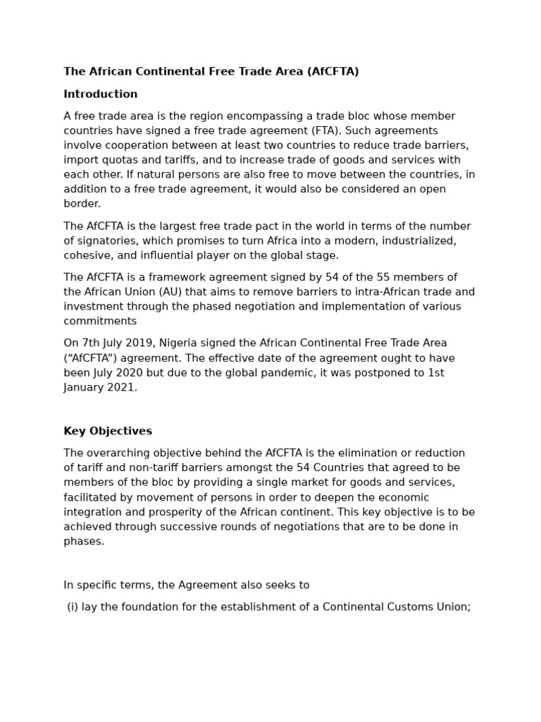 Overview of the AfCFTA Agreement | PDF | Trade Agreements | World Economy