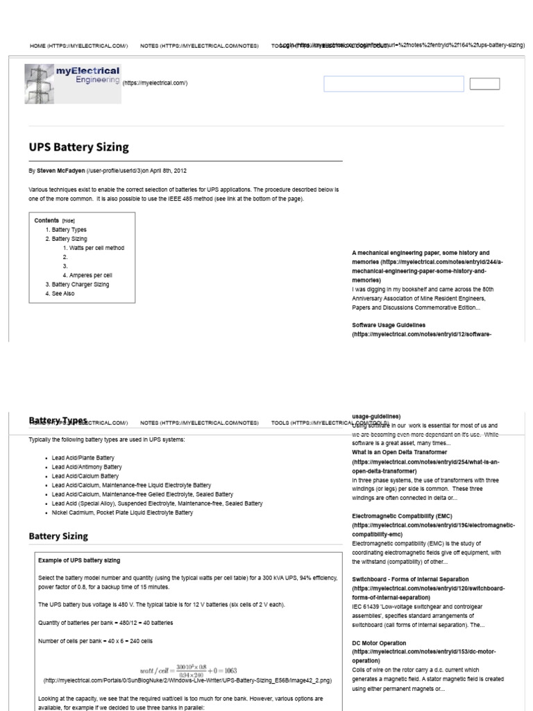 UPS Battery Sizing | PDF | Battery Charger | Electrical Equipment