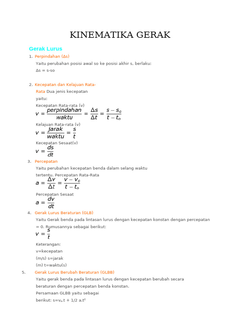 Rangkuman Kinematika Gerak | PDF