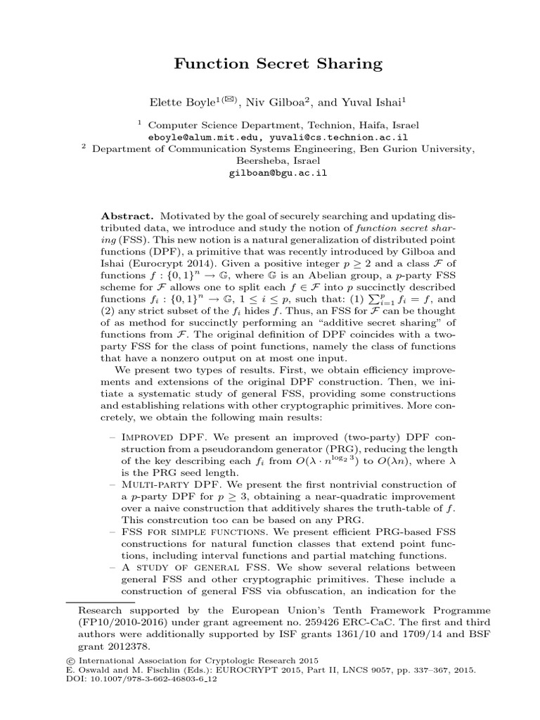 Function Secret Sharing | PDF | Function (Mathematics) | Server (Computing)