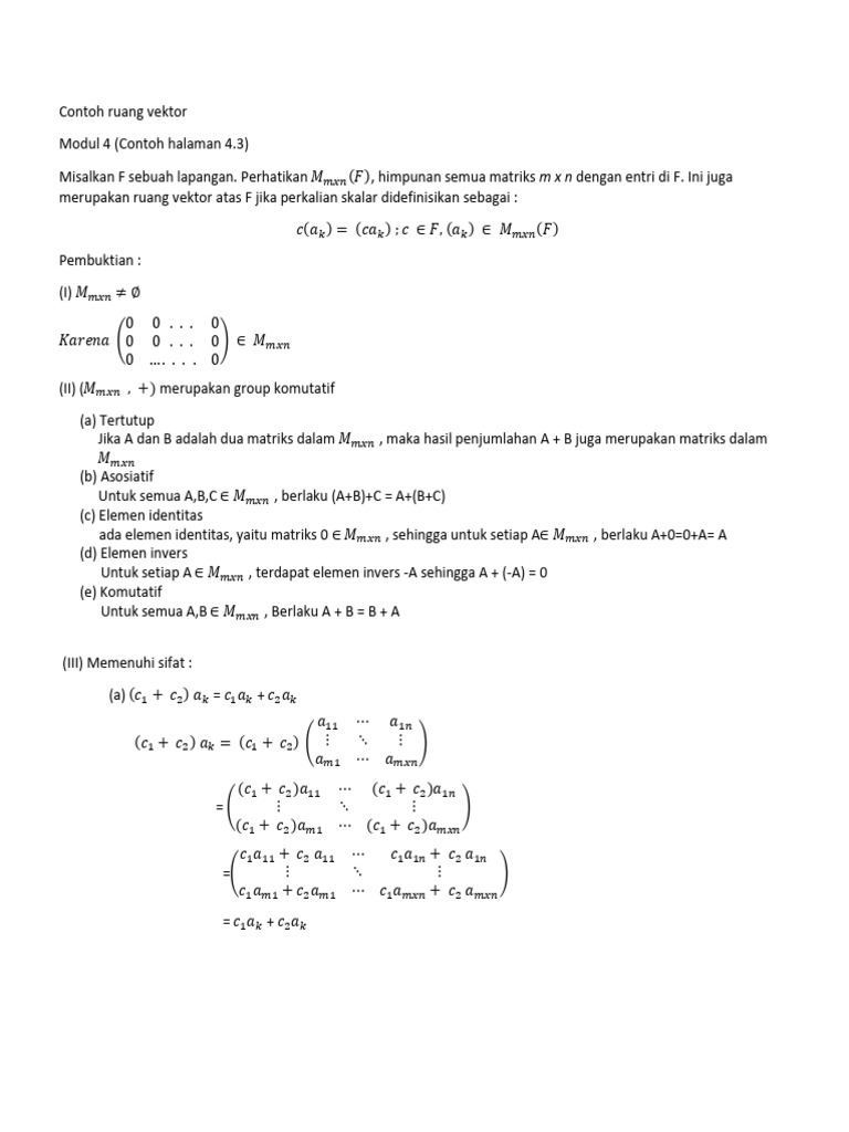 Ruang Vektor dan Matriks m x n | PDF