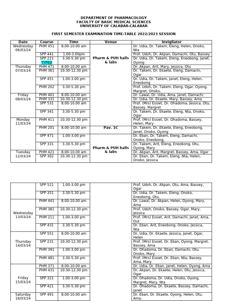 3rd Updated First Semester Exam Time-Table 2024 | PDF | Wellness