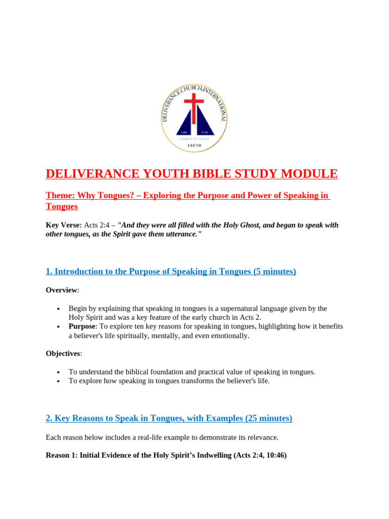 Deliverance Youth Bible Study Module | PDF | Prayer | God